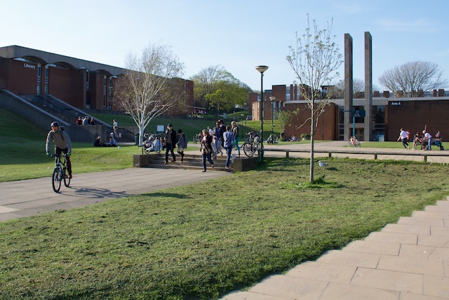 Library Square from Meeting House, University of Sussex, UK, April 2014 ...